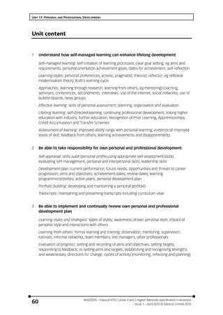 Personal & Professional Development. Unit Specification | PDF