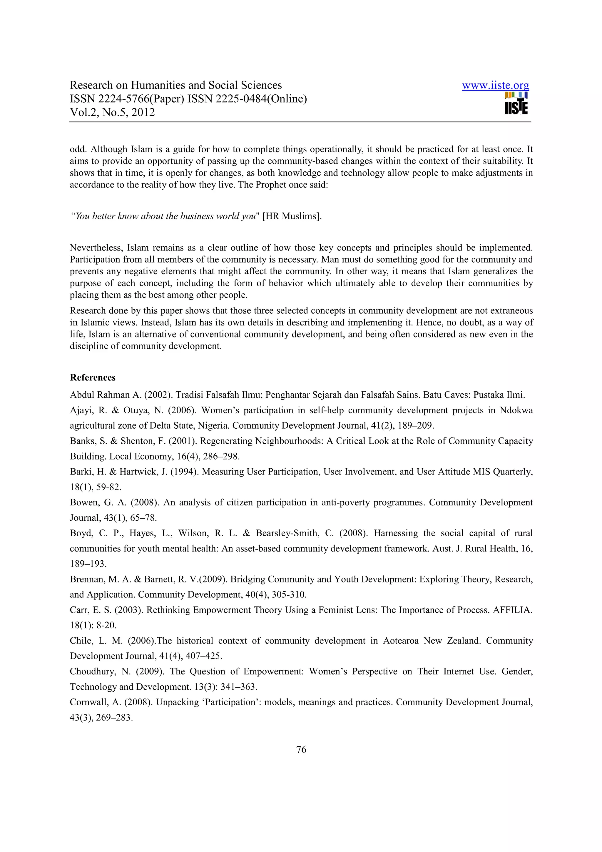 Selected concepts of community development and operational explanation ...