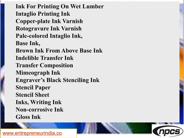 Composition and Formulas for Manufacturing of Inks, Paints, Lacquers ...