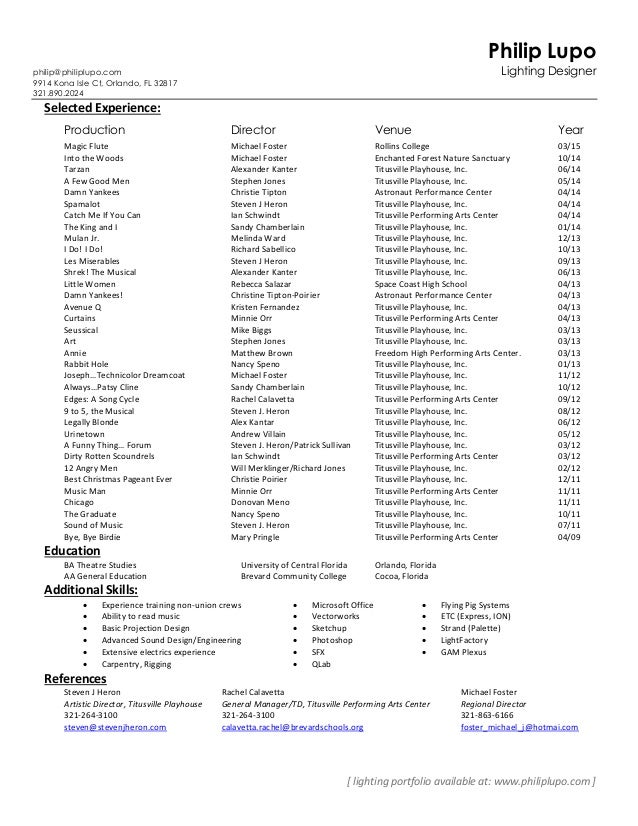 Lighting Design Resume