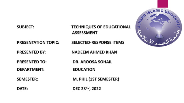 Selected Response Items.pdf | Standardized Testing | Educational Assessment