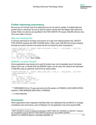 SQL/MX 3.6 Select for update feature | PDF