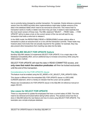 SQL/MX 3.6 Select for update feature | PDF