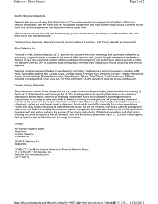 Selectica Names Bill Roeschlein CFO | PDF | Business Administration ...