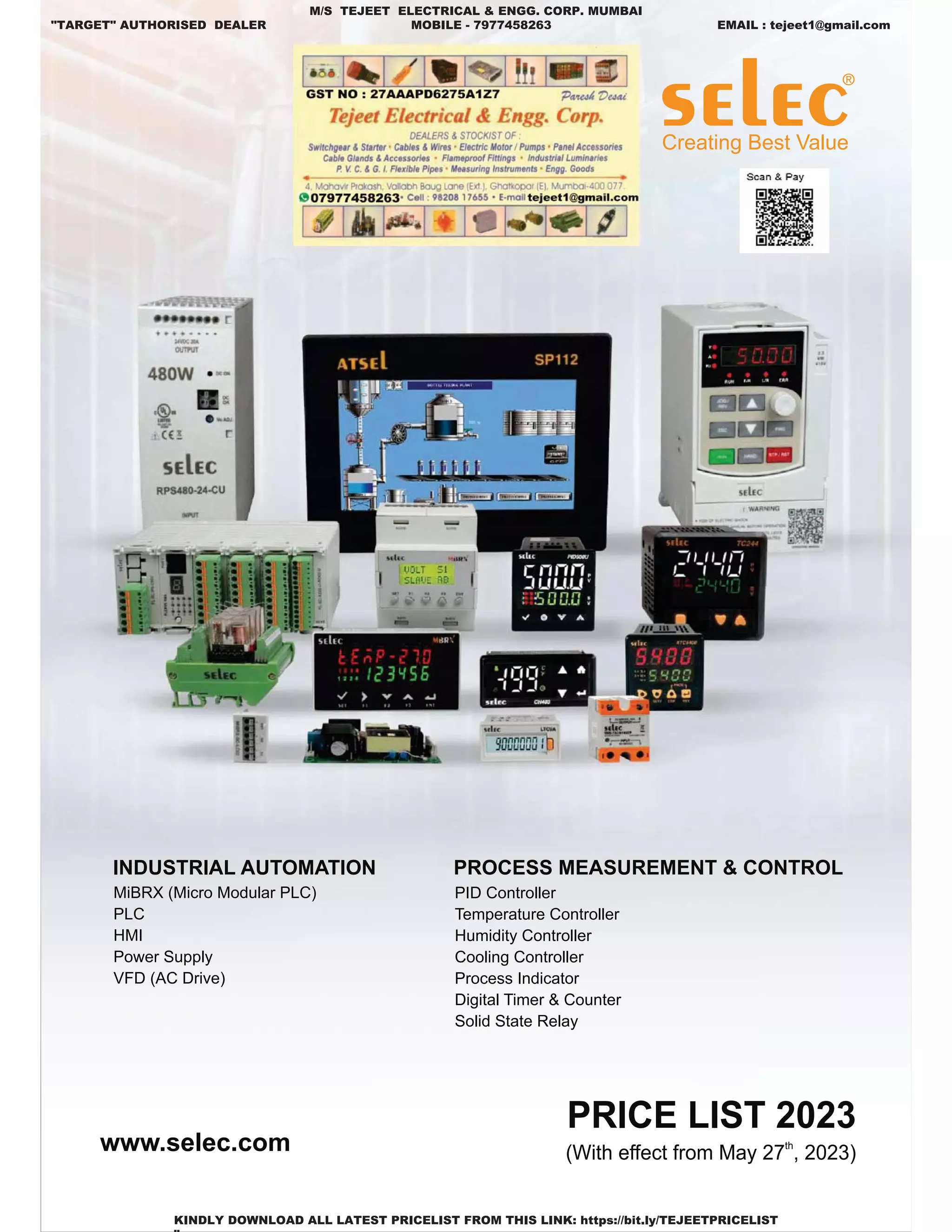 SELEC TIMER,CONTROLLER,METERS,CT,PLC,VFD PRICE LIST wef 27-05-2023.pdf