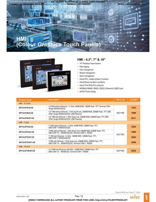 SELEC TIMER,CONTROLLER,METERS,CT,PLC,VFD PRICE LIST wef 27-05-2023.pdf