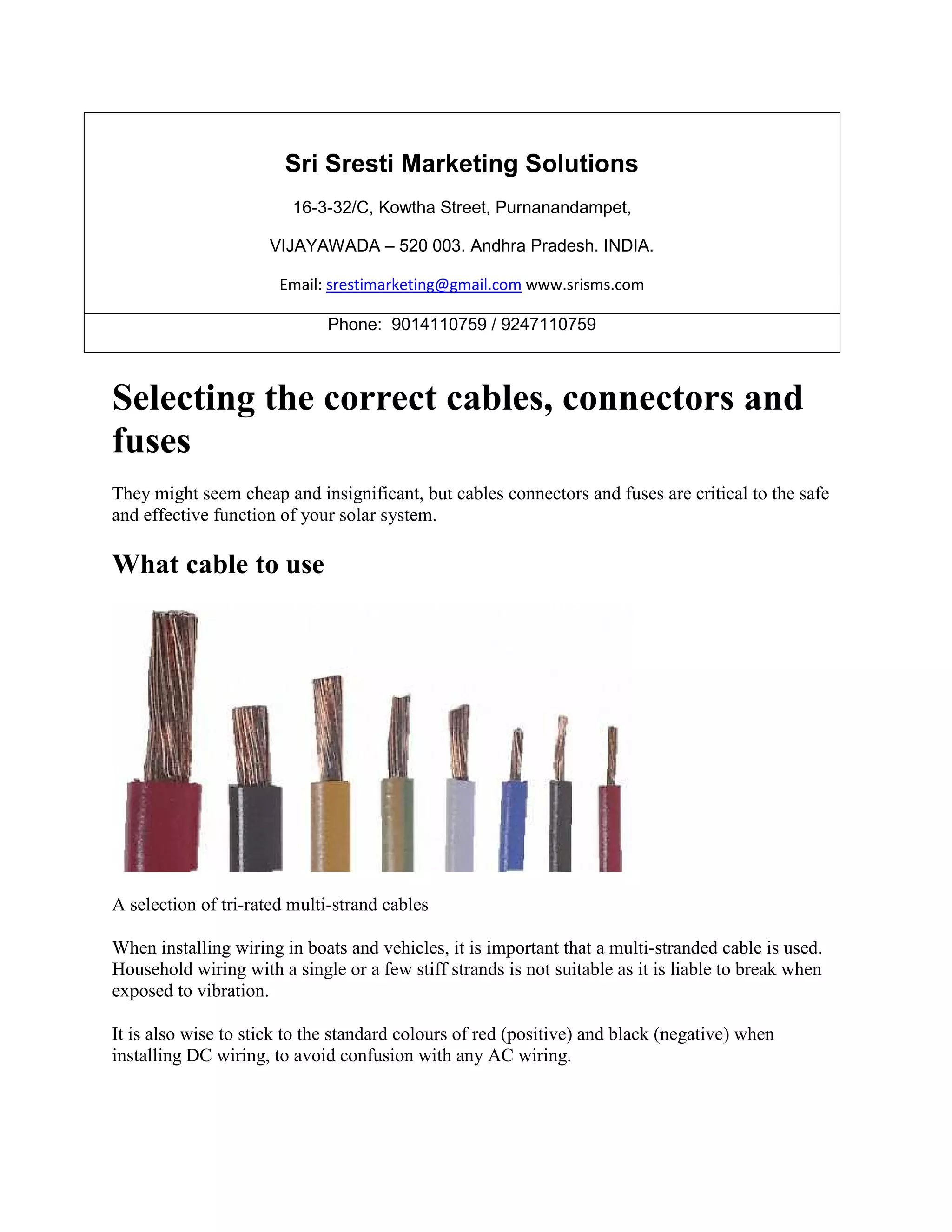 Selecting the correct cables and fuses | PDF