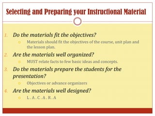 Selecting, preparing, using and developing instructional materials | PPTX