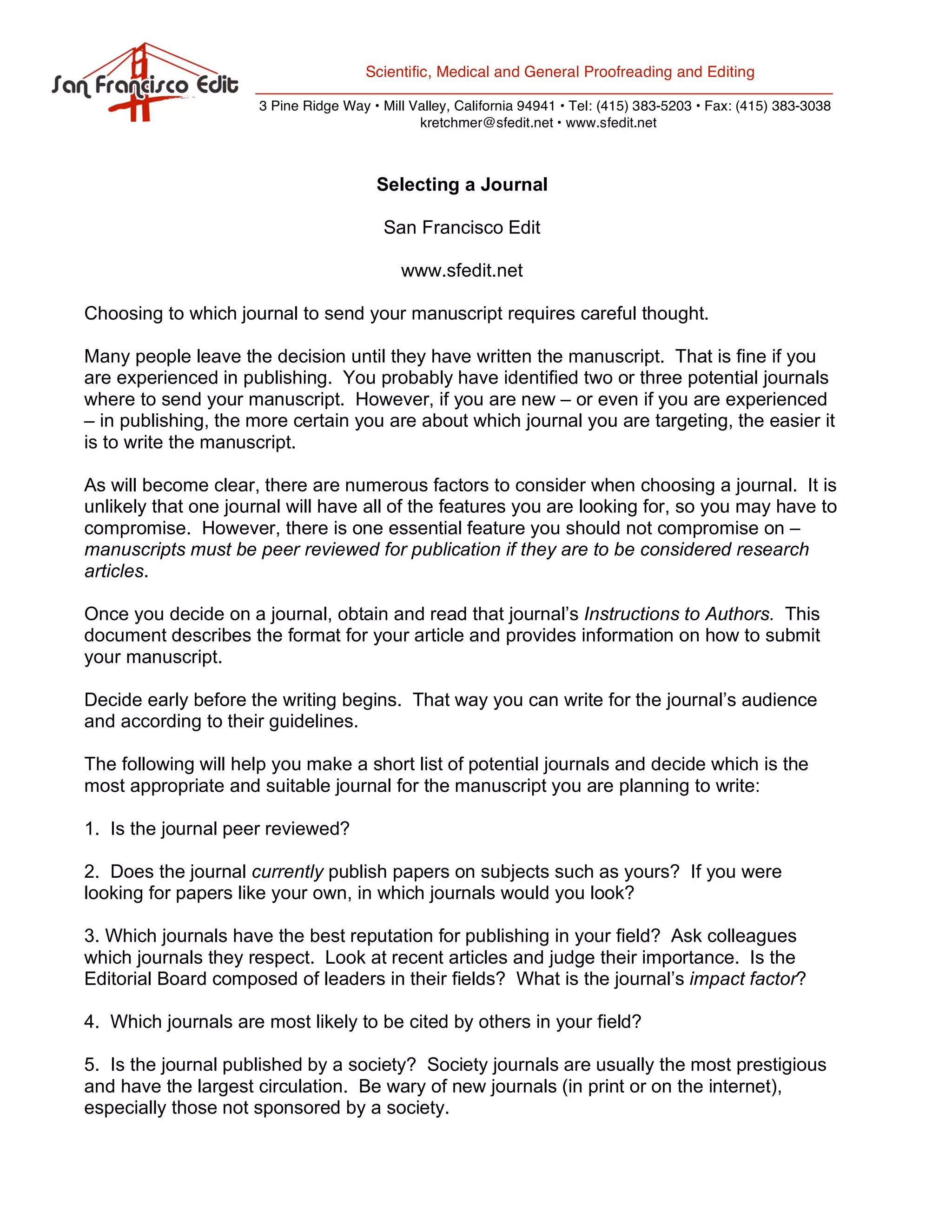 Selecting A Journal | PDF