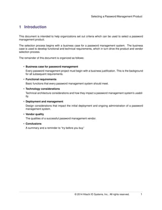 Selecting a Password Management Product | PDF