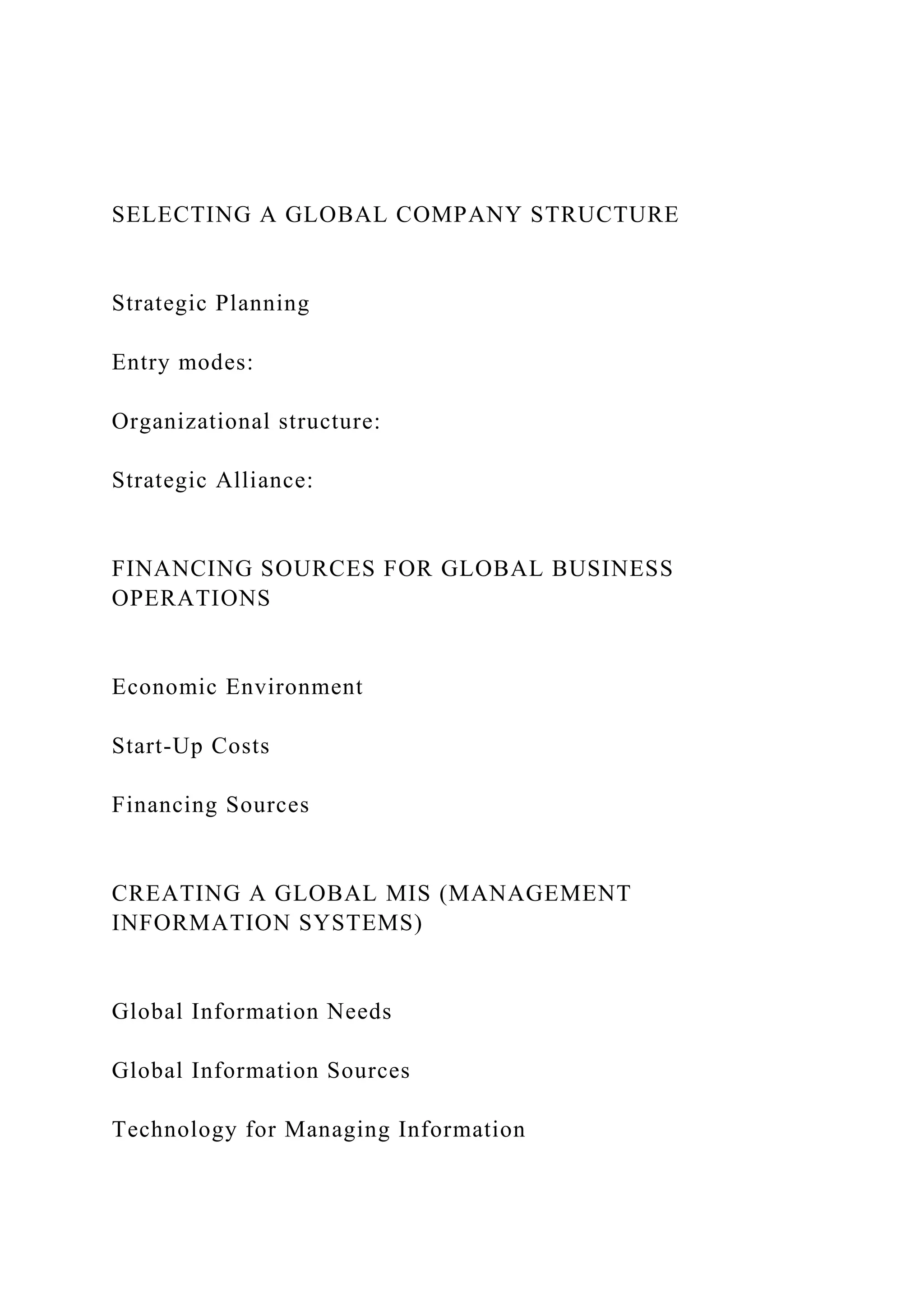 SELECTING A GLOBAL COMPANY STRUCTURE Strategic Planning.docx