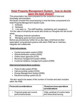 Selecting a hotel Property Management System | DOCX