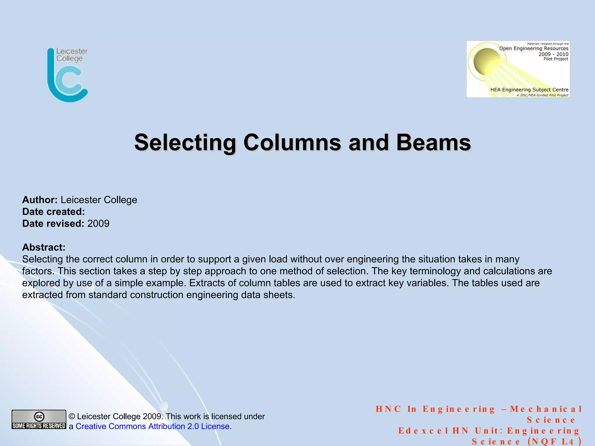 Selecting Columns And Beams | PPT