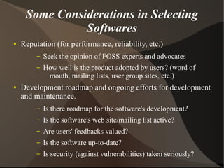 Selecting FOSS Softwares | PDF | Shareware and Freeware | Computer Software and Applications