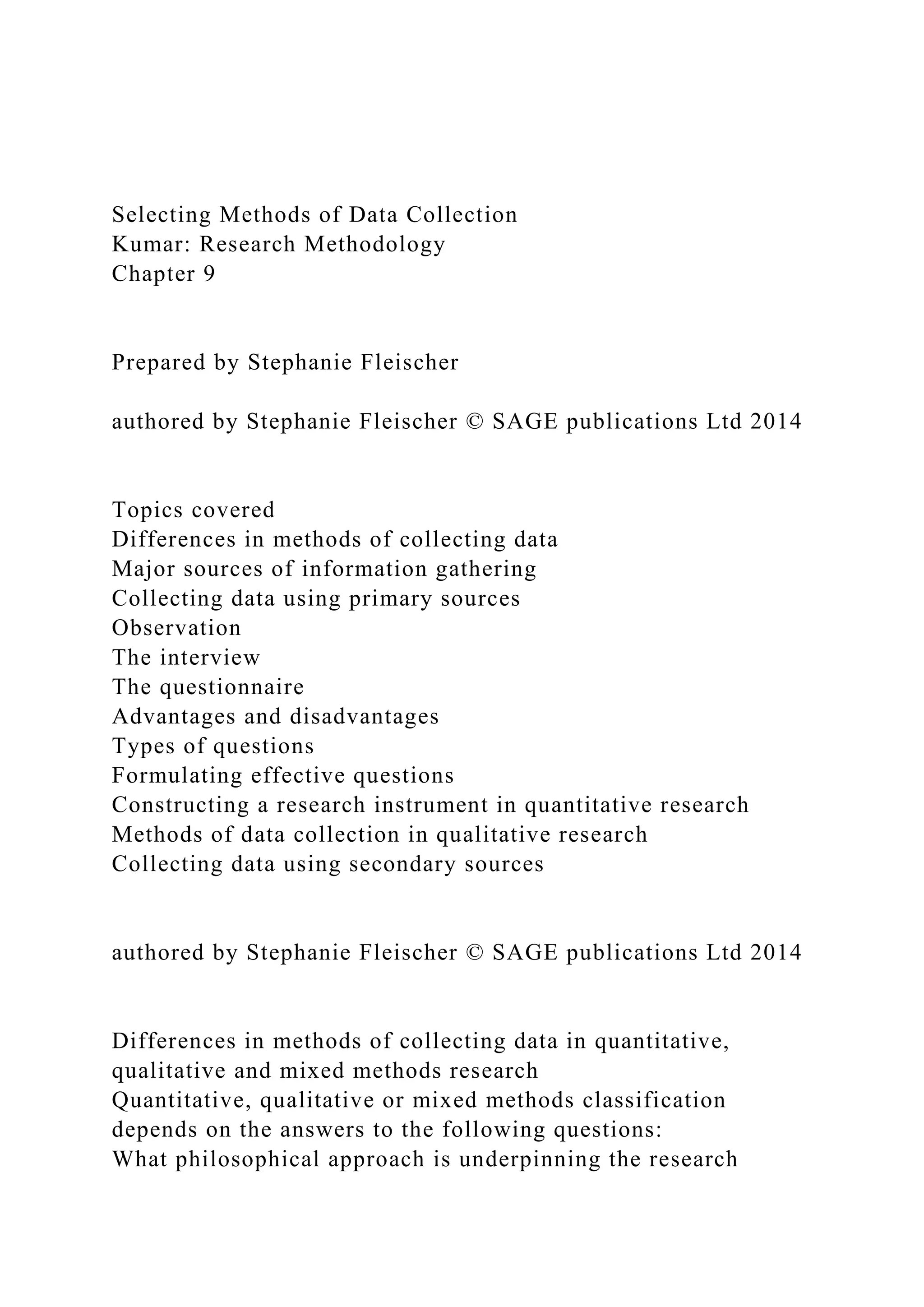 Selecting Methods of Data CollectionKumar Research Methodolog.docx