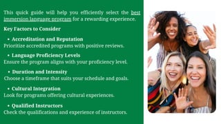 Selecting the Best Immersion Language Programs | PPT