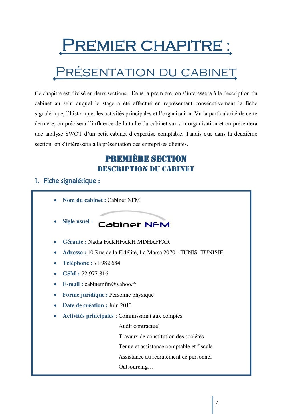 Rapport de stage Comptabilité + Sujet: Les compétences et les actions…