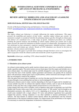 REVIEW ARTICLE: MODELLING AND ANALYSIS OF A GASOLINE ENGINE EXHAUST GAS ...