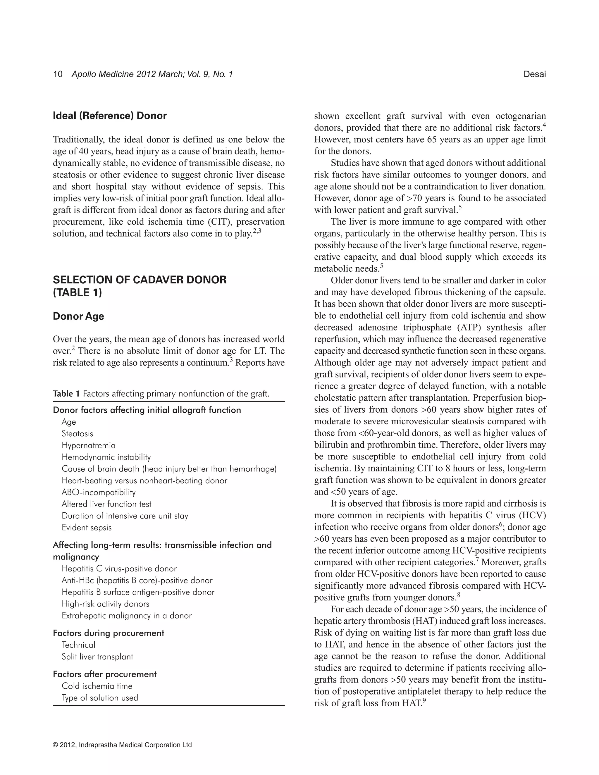 Selection and maintenance of a cadaver donor for liver transplantation ...