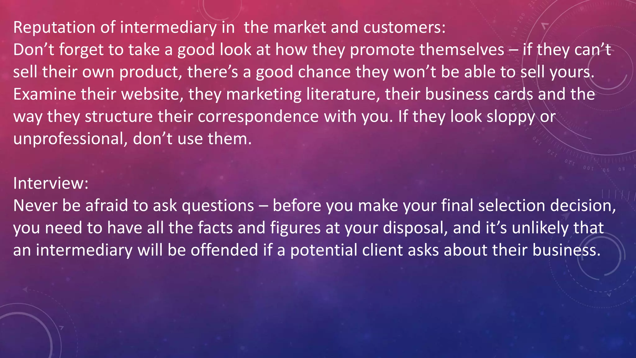 Selection and management of intermediaries | PPTX