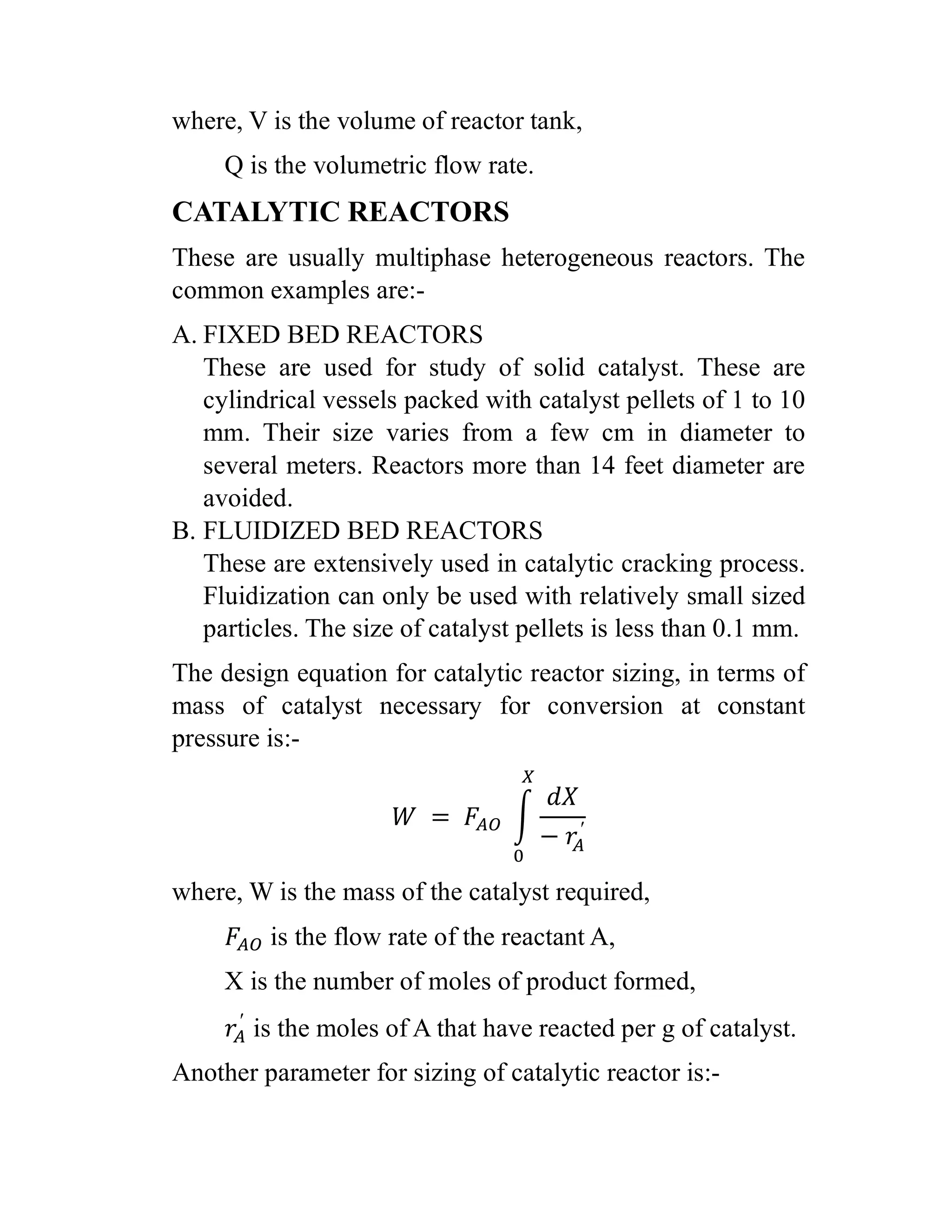 Selection and sizing of homogeneous and catalytic reactors | PDF