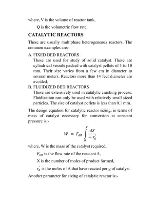 Selection and sizing of homogeneous and catalytic reactors | PDF