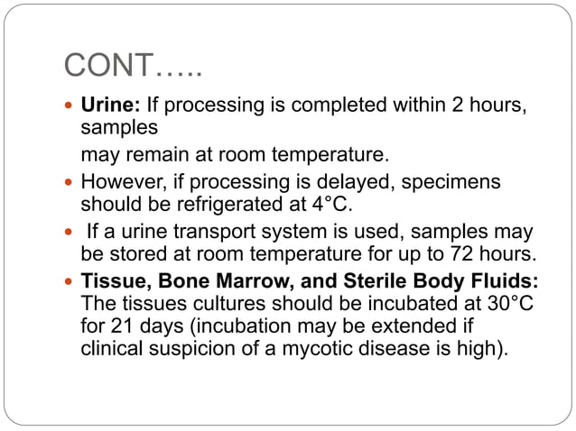 Selection ,collection, transportation and processing of mycology ...
