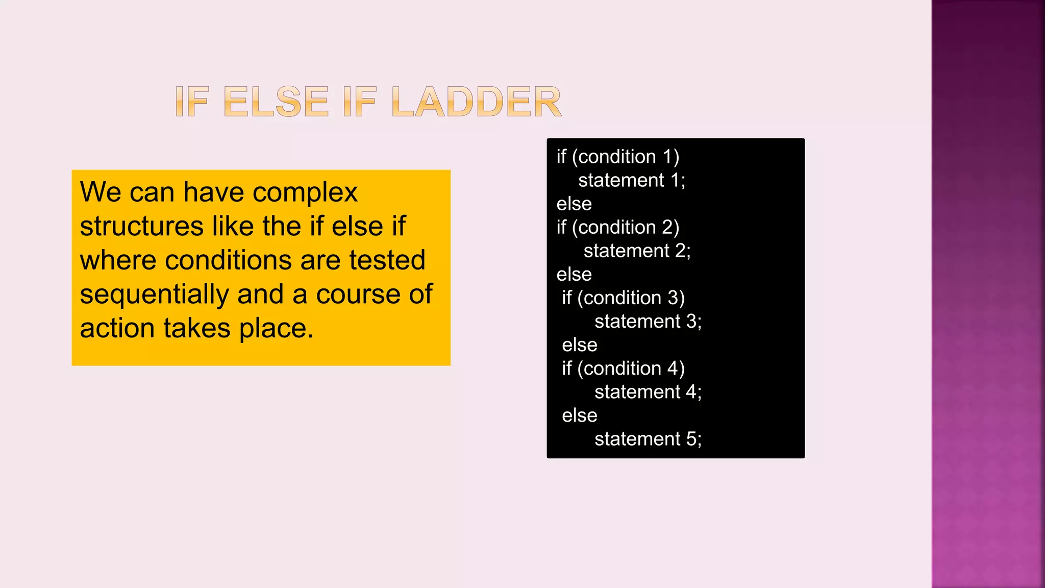Introduction To Selection Control Structures In C Pptx Programming Languages Computing
