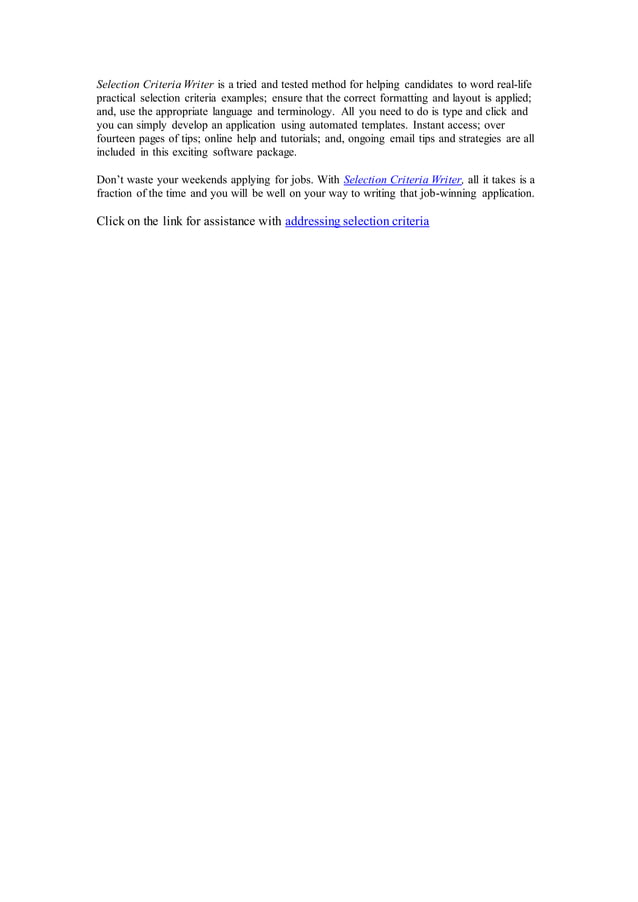 Selection criteria examples | PDF | Resume Writing and Advice | Job Search