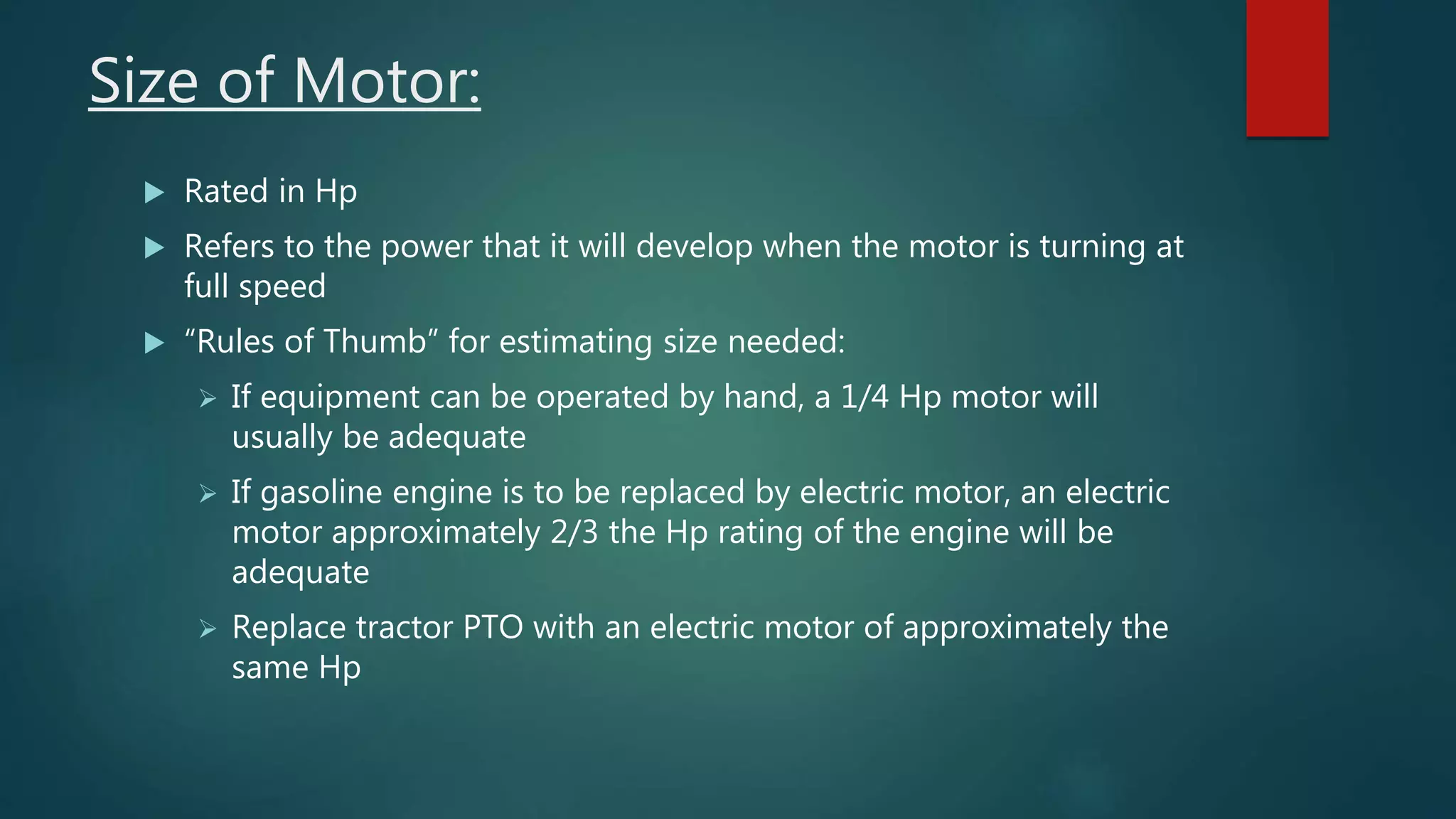 Selection criteria of motors for various applications | PPTX