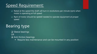 Selection criteria of motors for various applications | PPTX
