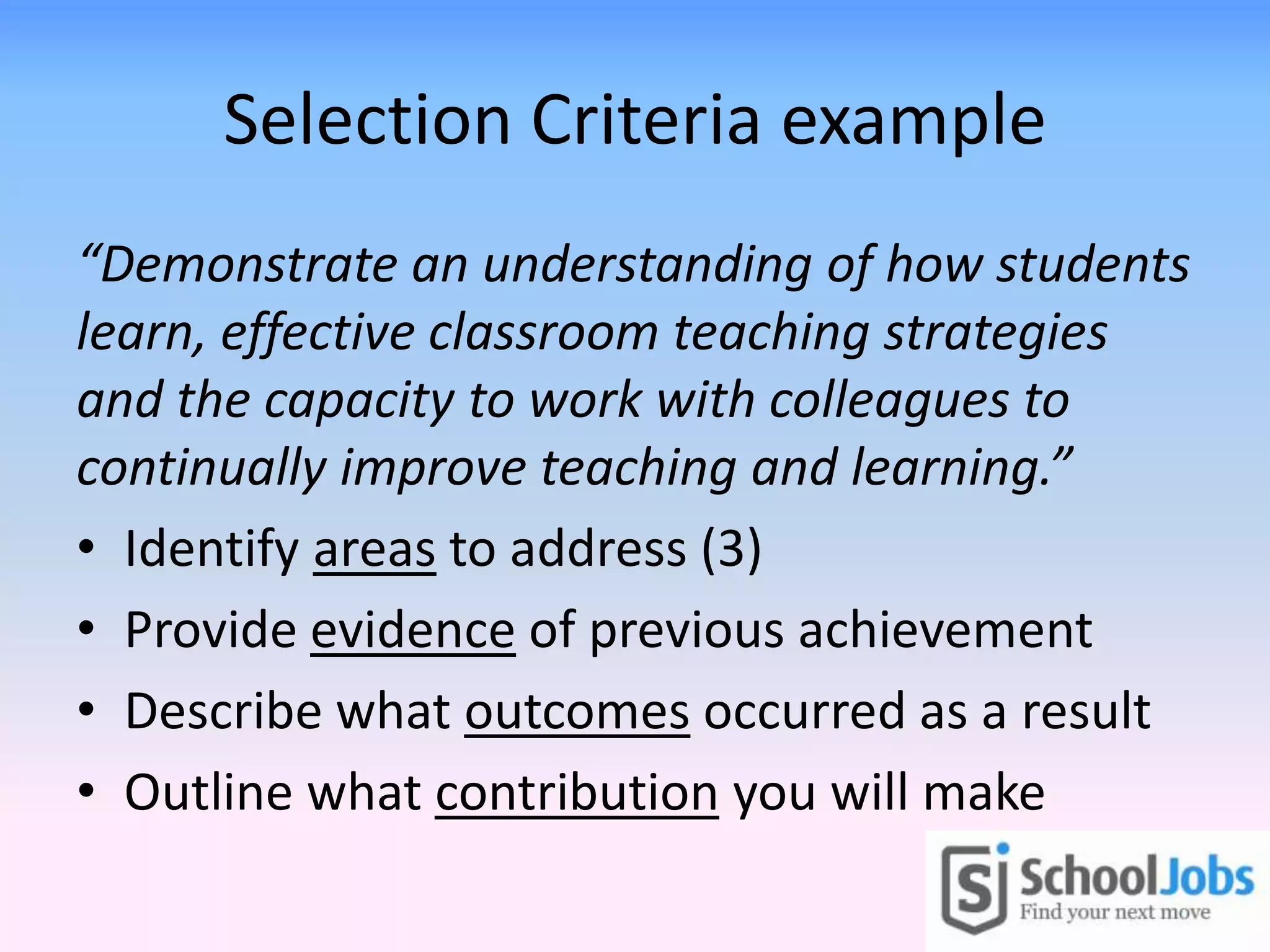 Selection criteria responses | PPT