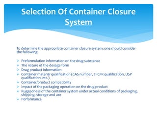 Selection and evaluation of pharmaceutical packaging materials | PPTX