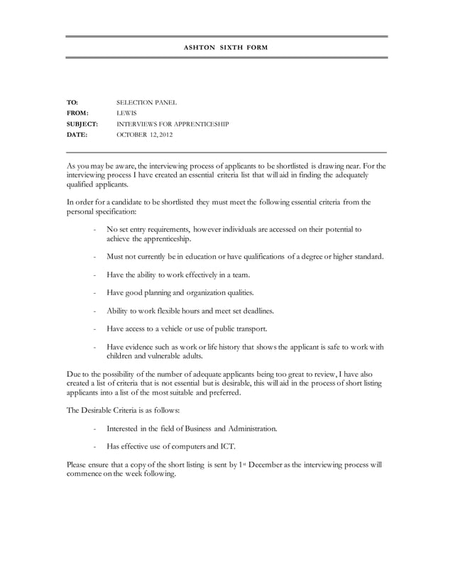 Selection memo | PDF