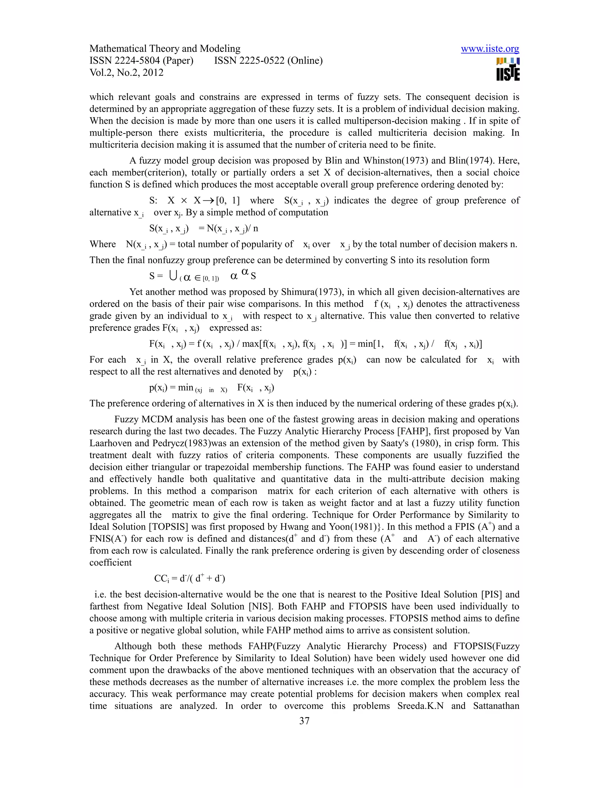 Selection method by fuzzy set theory and preference matrix | PDF