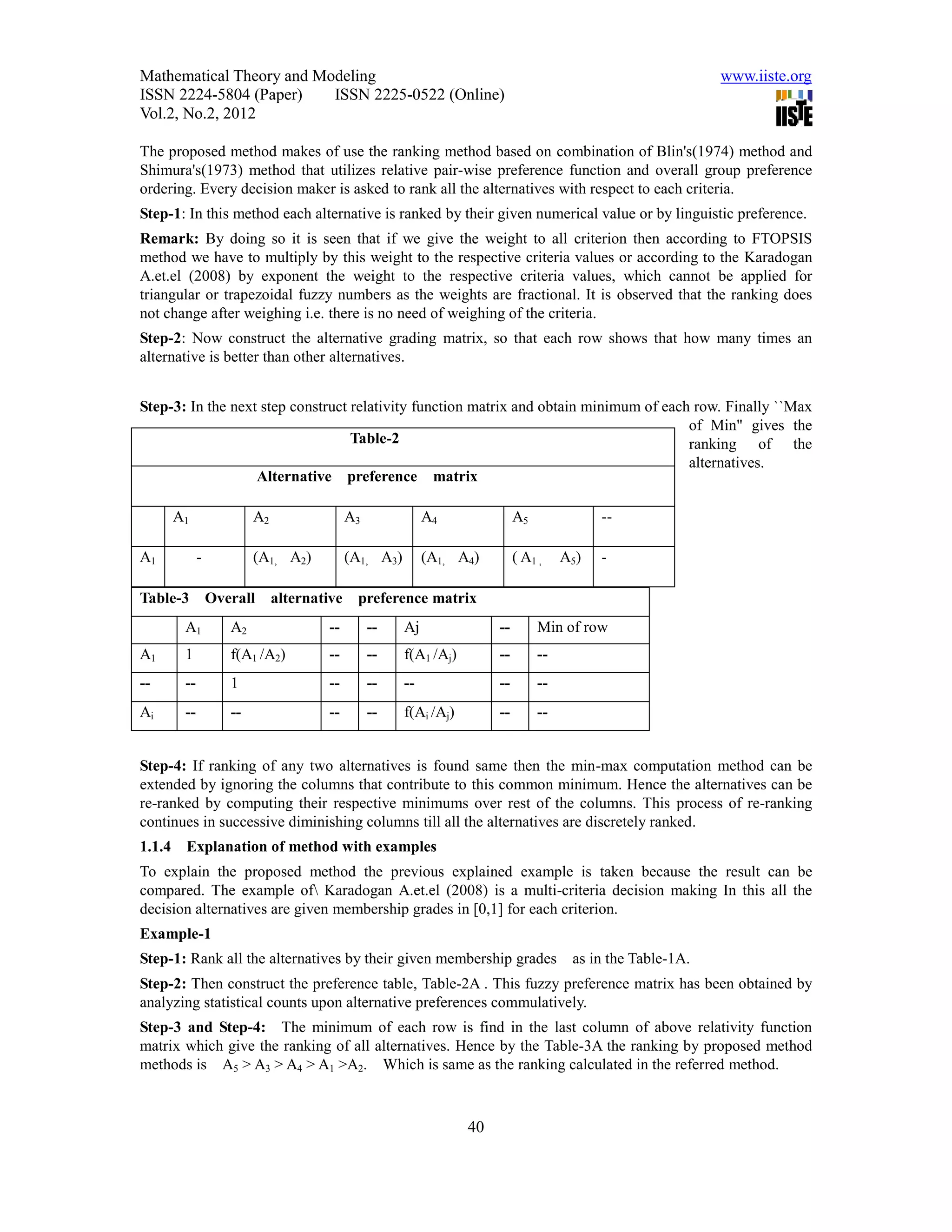 Selection method by fuzzy set theory and preference matrix | PDF