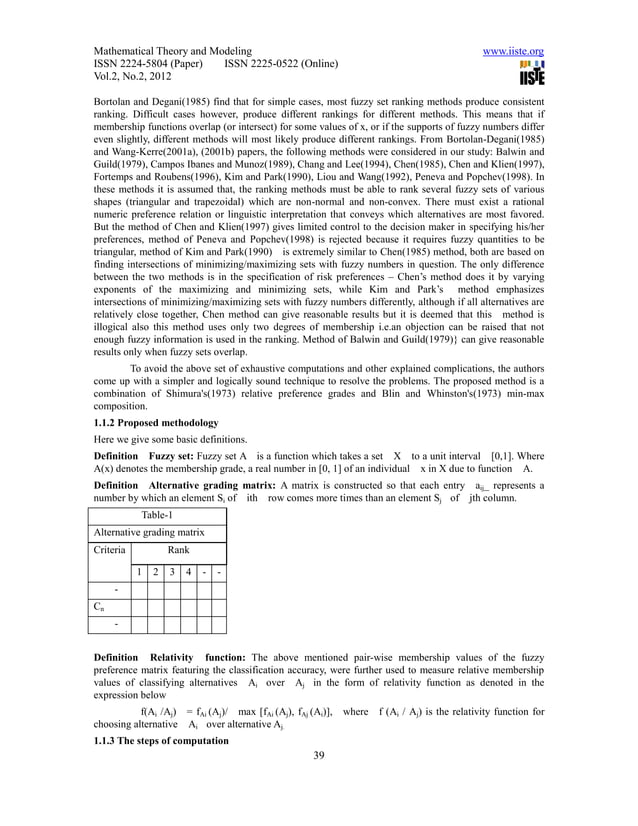 Selection method by fuzzy set theory and preference matrix | PDF