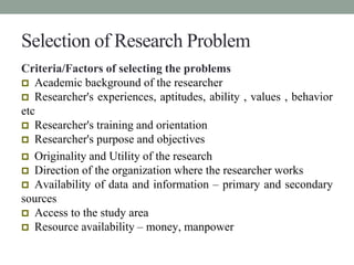 Selection of a Research Problem | PPTX