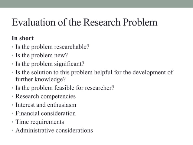Selection of a Research Problem