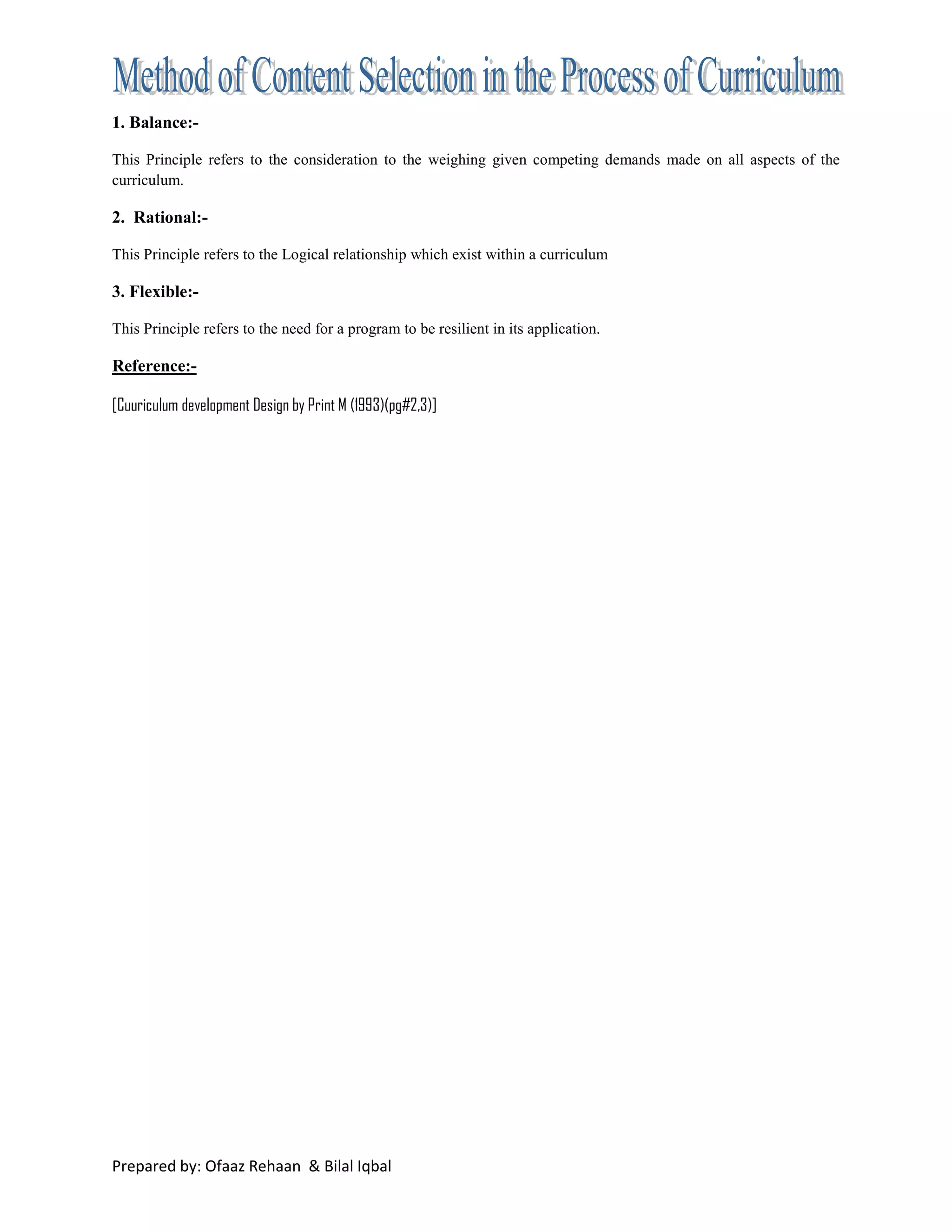 Selection of curriculum | PDF