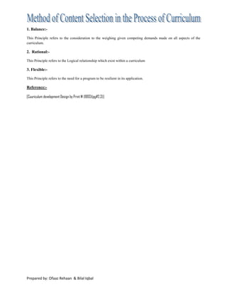 Selection of curriculum | PDF