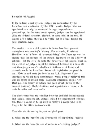 Selection of JudgesIn the federal court system, judges are nomi | PDF