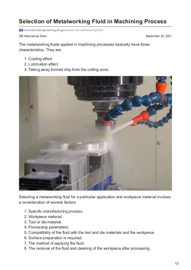 Selection of Metalworking Fluid in Machining Process | PDF