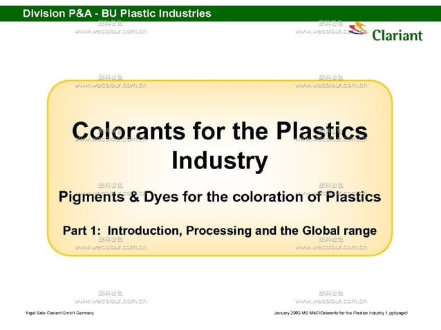 Selection of pigment and dyes for plastics by clariant | PDF