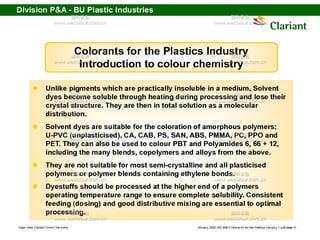 Selection of pigment and dyes for plastics by clariant | PDF
