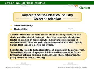 Selection of pigment and dyes for plastics by clariant | PPT