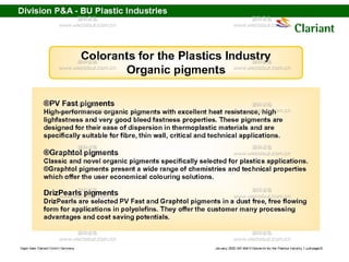 Selection of pigment and dyes for plastics by clariant | PDF