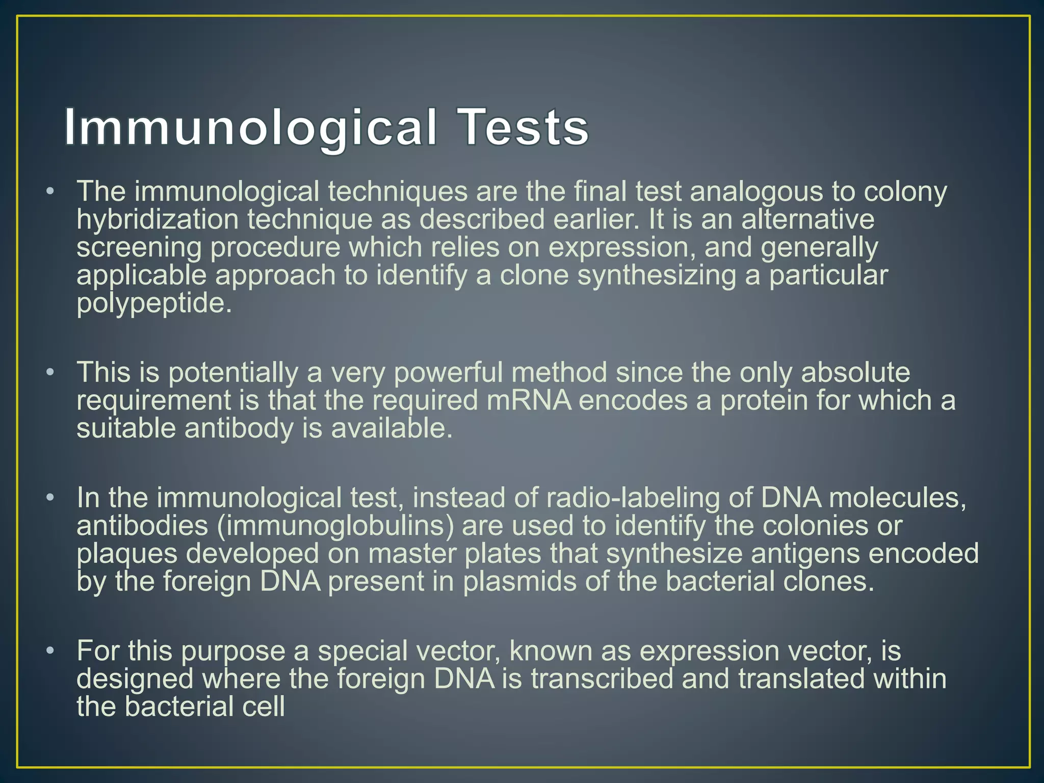 Selection & Screening of Recombinant cells & expression of recombinant ...