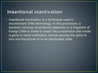 Selection & Screening of Recombinant cells & expression of recombinant ...