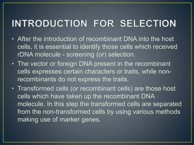 Selection & Screening of Recombinant cells & expression of recombinant (2) (1) | PPTX